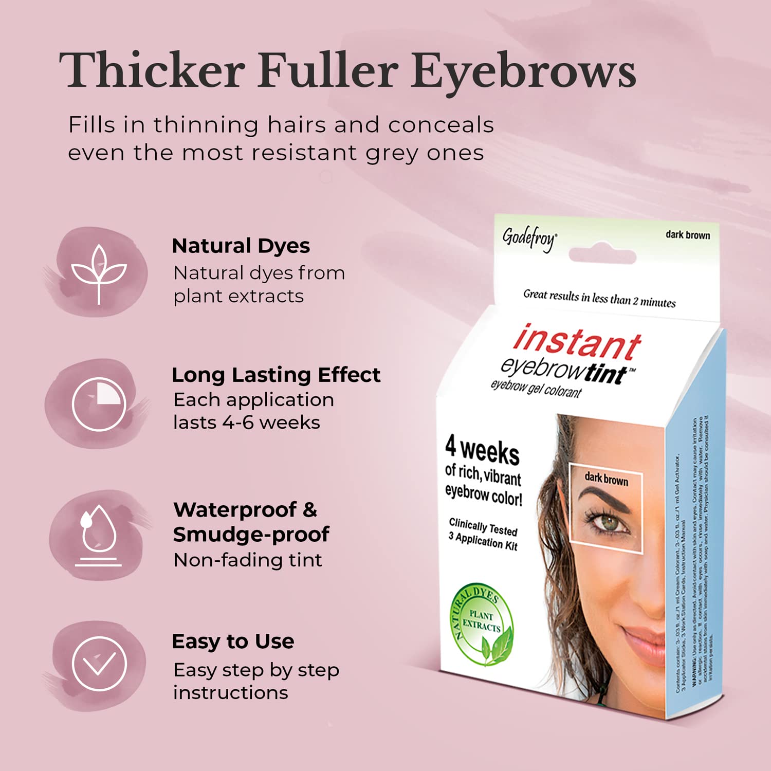 Godefroy Instant Eyebrow Color, Dark Brown, .18 ounces, 12-weeks of long lasting brow color, 3-applications per kit