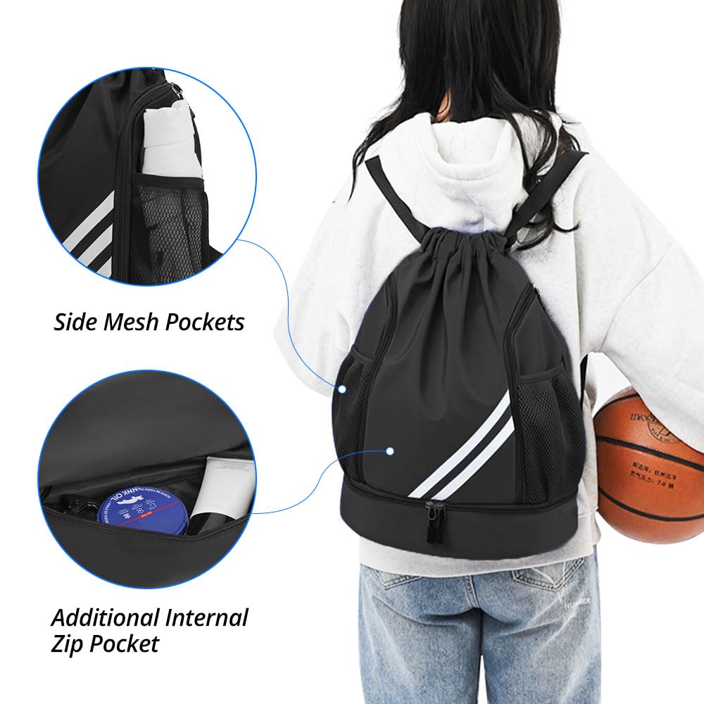 Drawstring Backpack Sports Gym Bag with Shoes Compartment, Waterproof Draw String Back Bag for Men Women (Orange)