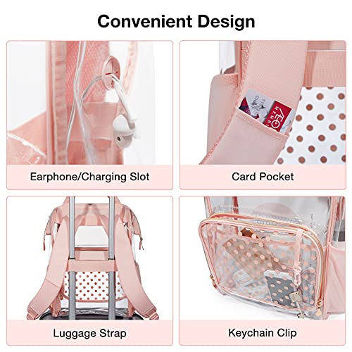 LIGHT FLIGHT Clear Backpack Heavy Duty Transparent Backpack Set See Through Bookbags Durable Backpacks for College, Security, Pink