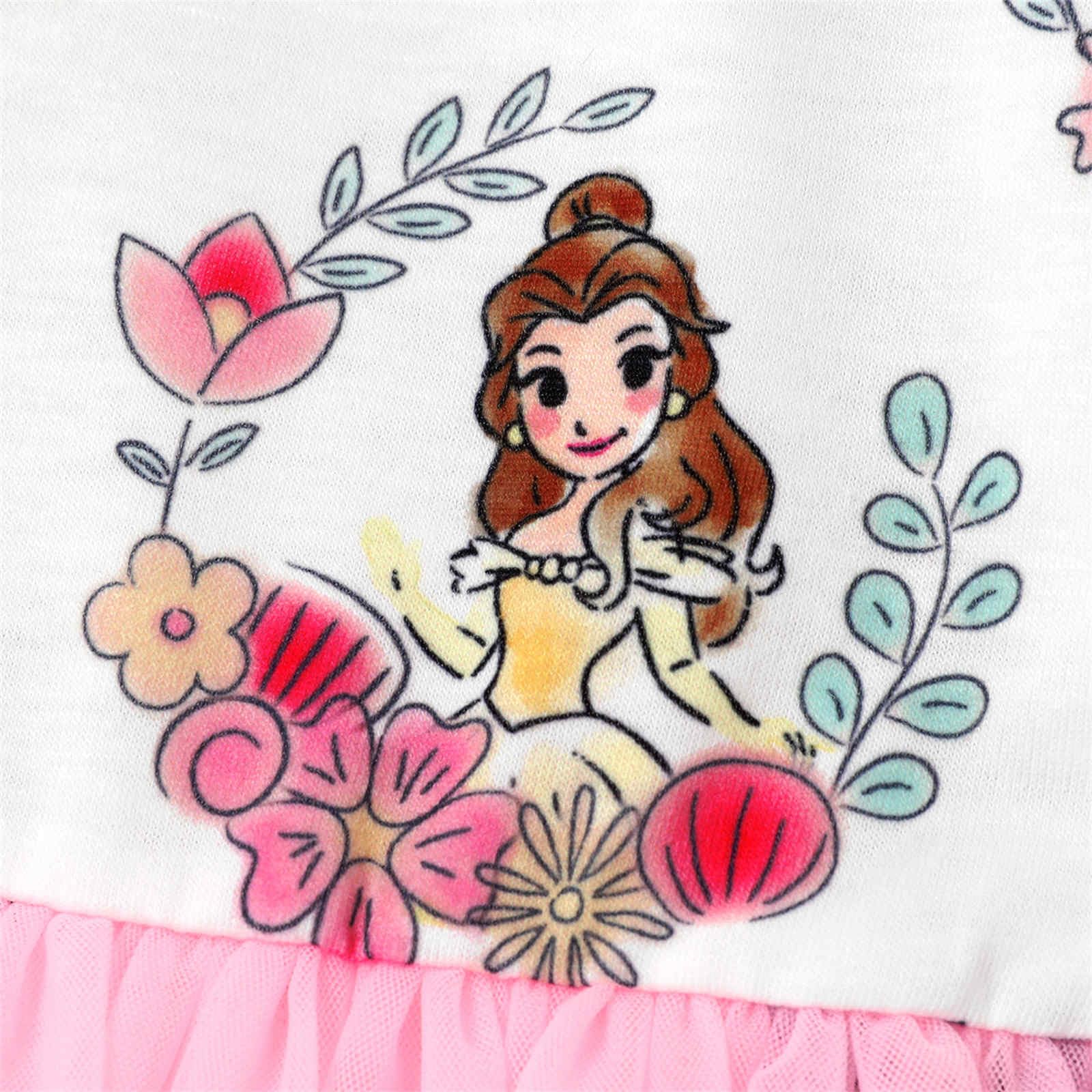 Disney Princess Baby Girl Bodysuit Cotton Long Sleeves Romper with Headband Set, PinkyWhite-2, 6-9 Months