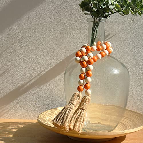 Meplait Wood Bead Garland,39in Farmhouse Beads with Tassels Boho Beads for Tiered Tray Decorative Beads Home Decor(Orange & Natural)