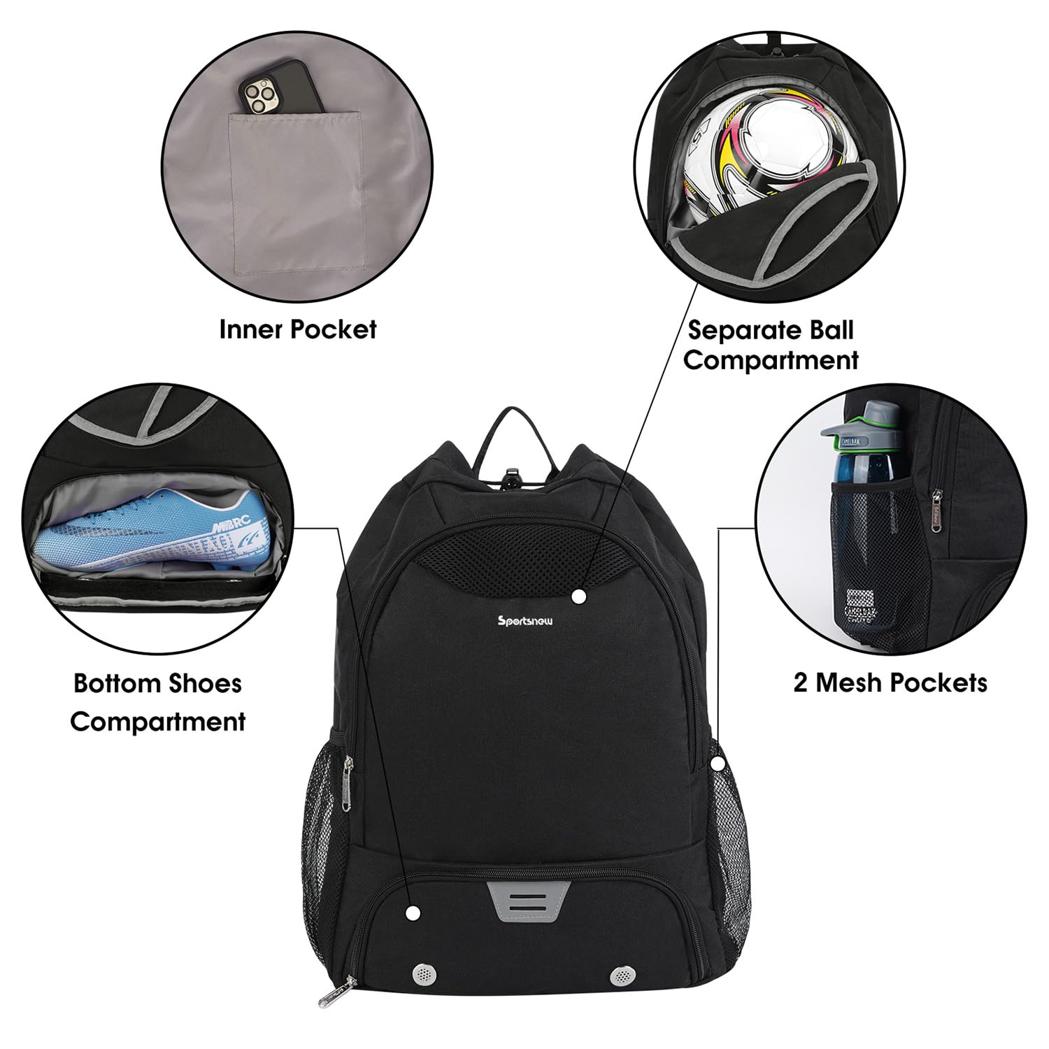 Drawstring Backpack, Soccer Basketball Backpack with Shoe & Ball Compartments and Wet Pocket Gym Bag Sackpack for Men Women, Grey