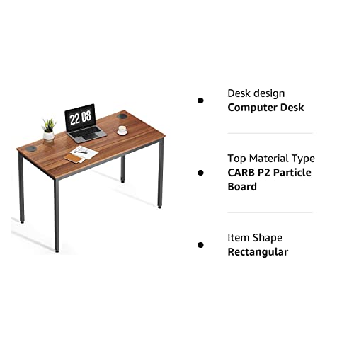 EUREKA ERGONOMIC 47 Inch Teak Home Office Computer Desk, Simple Modern Sturdy Work Study Writing PC Gaming Table for Large Space Adults Teens Kids Sewing Bedroom Kitchen Dinning Room, Black Metal Legs