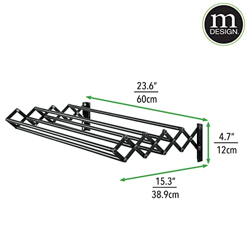 mDesign Steel Wall Mount Accordion Expandable Retractable Clothes Air Drying Rack - 8 Bars for Hanging Garments - Mounted Organizer for Laundry/Utility Room, Bathroom, Garage, Bardo Collection, Black