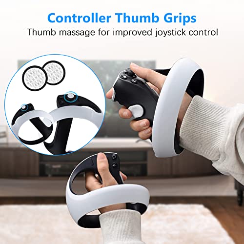 for PS VR2 Accessories , Protector Cover for PSVR 2, Include PlayStation VR 2 Headset Cover & Controller Silicone Pads & Lens Dust Cover & 2 Pack Controller Thumb Grips, Sweatproof & Washable