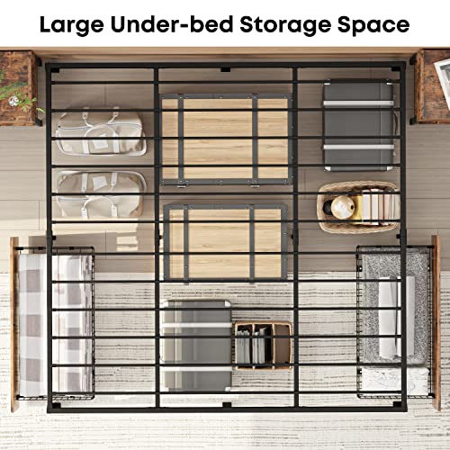 LIKIMIO Bed Frame King, Metal Platform Bed with 2 Industrial Wood Storage Drawers and 12 Strong Steel Slats, No Box Spring Needed/Easy Assembly/Noise-Free/Space-Saving