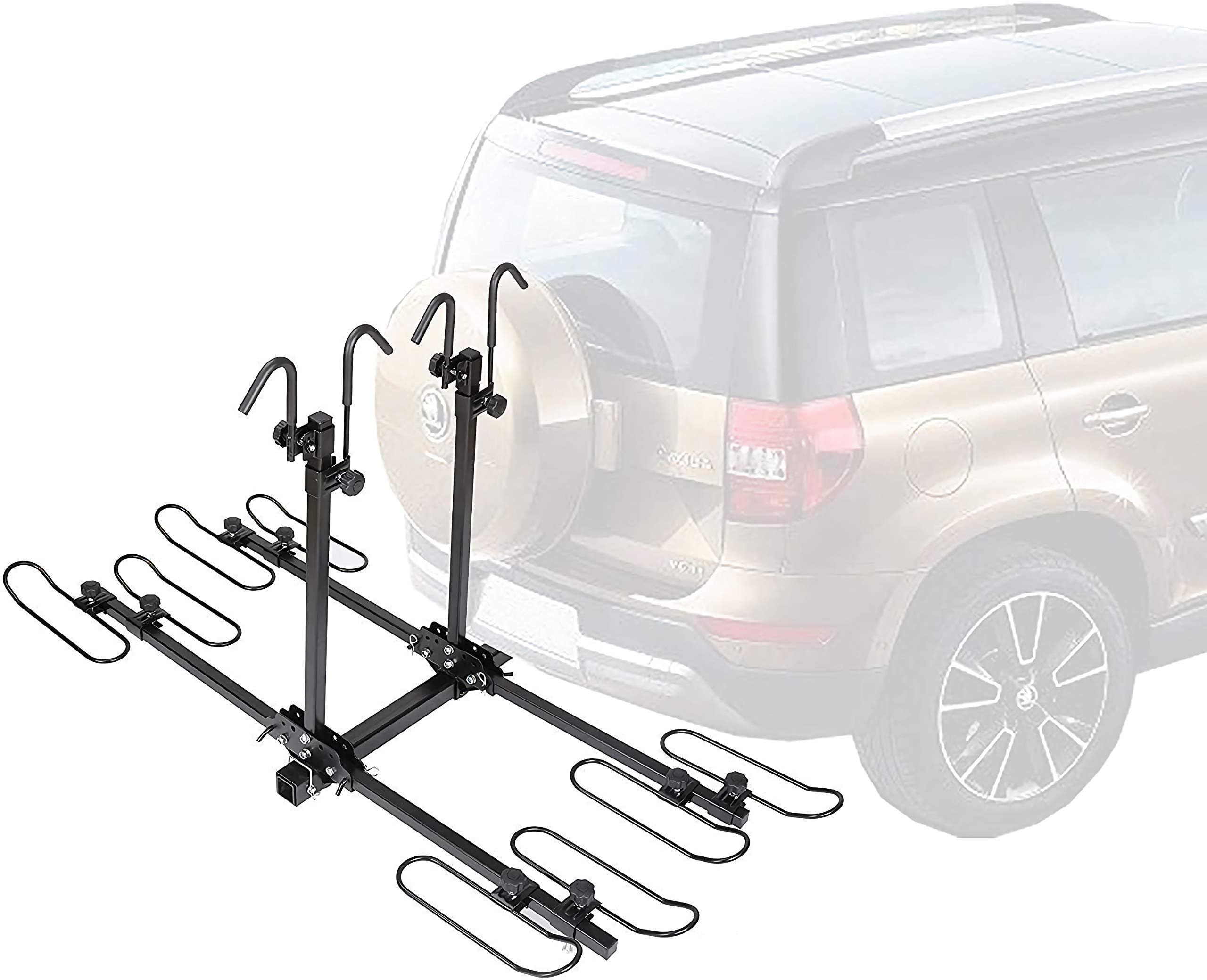 ECOTRIC Rack Hitch Mounted 4 Bikes Platform Style Foldable Bicycles Carrier for Cars Trucks SUV with 2" Hitch 200 Lbs Total