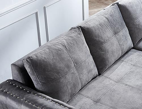 Morden Fort Sleeper Sectional Sofa [Large Size] Reversible Storage L-Shape Chaise 3 Seat Sectional Couch with Put Out Bed Velvet Gray