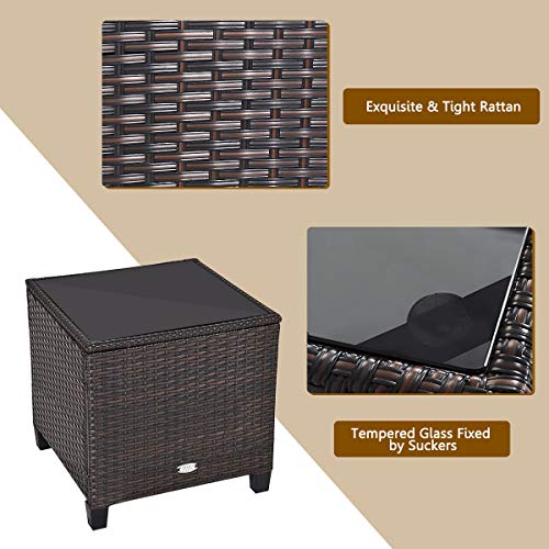 HAPPYGRILL 3-Piece Patio Furniture Set Outdoor Rattan Wicker Bistro Sofa Set Conversation Furniture with Cushion & Table