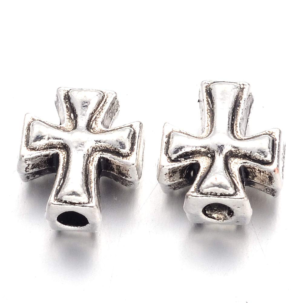 Craftdady 500Pcs Tibetan Tiny Cross Spacer Beads 10x8mm Antique Silver Metal Crucifix Cross Holy Loose Charm Beads for Jewelry Making Hole: 2mm