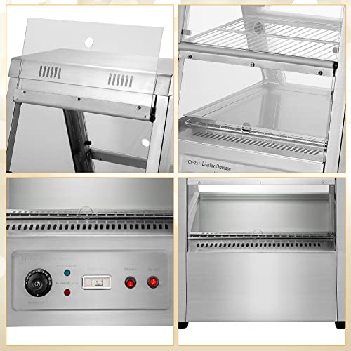 WSSEY Commercial Food Warmer Display, Countertop Pizza Warmers Display Pastry Patty Warmer,Stainless Steel Heated Cabinetsuitable for Restaurants,2-Tier 110V