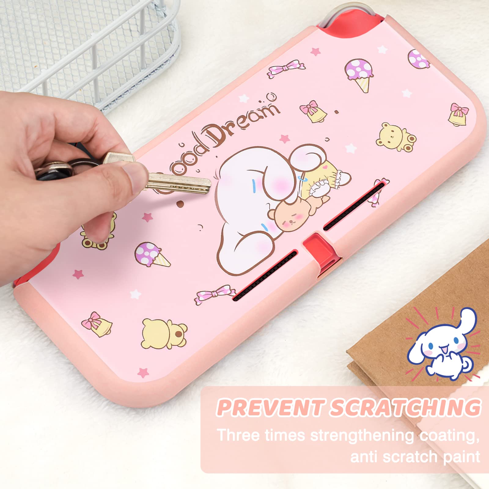 DLseego Protective Case Design for Switch Lite, TPU Cover Case Cute Rabbit Animal Pattern Shock-Absorption Design Hard Cover with 2 pcs Thumb Grips - Pink Rabbit