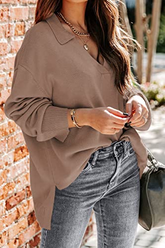 LILLUSORY Womens V Neck Collared Oversized Fall Sweater Clothes 2023 Sexy Cozy Long Sleeve Trendy Knit Knited Polo Pullover Tunic Sweaters Top Cute Outfits