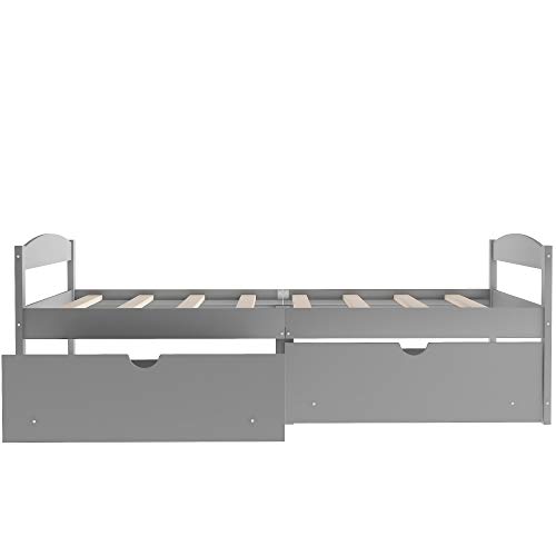 Merax Classic Solid Wood Day Bed with Storage Drawers Platform Bed for Living Room Beedroom Twin Grey