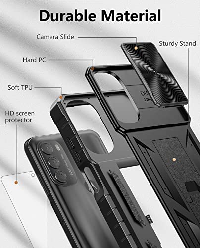 WTYOO for Motorola Moto-G-5G 2022 Case: Military Grade Shockproof Protection Cover with Kickstand | Matte Textured Rugged Protective TPU & Drop Proof Sturdy Phone Case Black