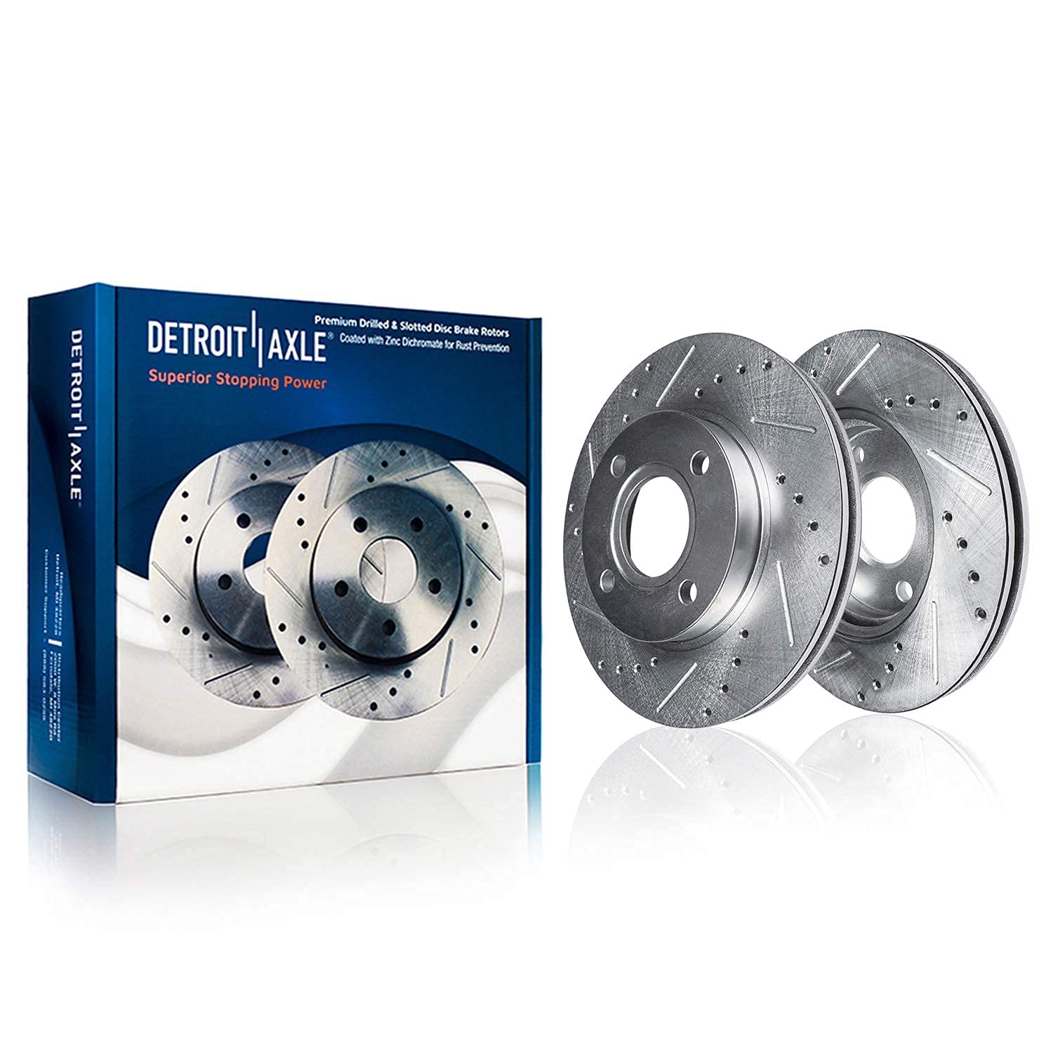 Detroit Axle - Front Brake Kit for 08-11 Ford Focus Drilled & Slotted Disc Brake Rotors 2008 2009 2010 2011 Replacement Ceramic Brakes Pads : 10.83" inch Rotor