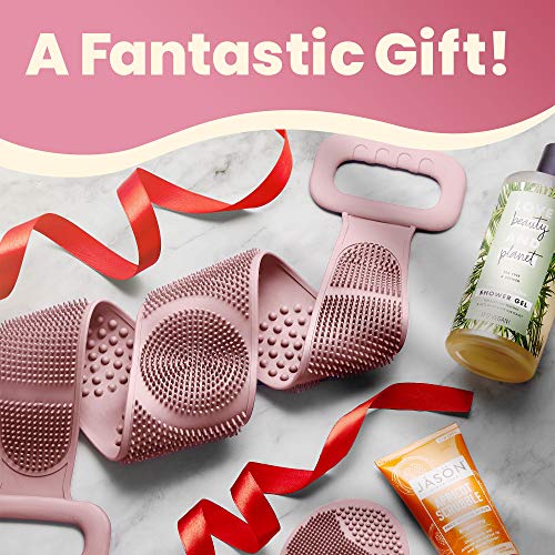 Silicone Back Scrubber for Shower- 32 and 36 Inches Back Body Brush Extra Long for Exfoliating & Massaging Hygienic Back Washer with Handle, Shower Silicone Back Scrubber for Men and Women, Pink.