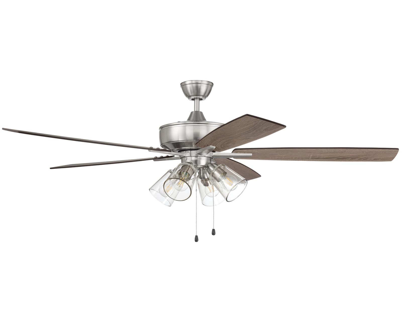 Craftmade S104FB5-60FBGW Super Pro 60" Ceiling Fan with LED Lights & Pull Chain, 5 Reversible Flat Black/Greywood MDF Blades, Flat Black