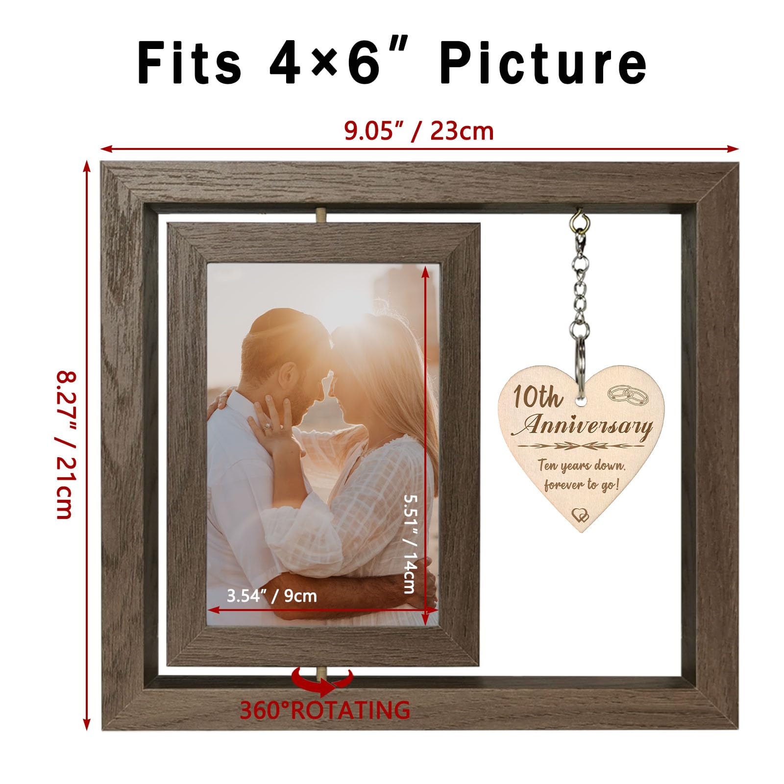 EYITUPC 10 Year Anniversary Picture Frame Gifts for Wife, 10th Wedding Anniversary Frame for Her Couples, Display Two 4x6 Inch