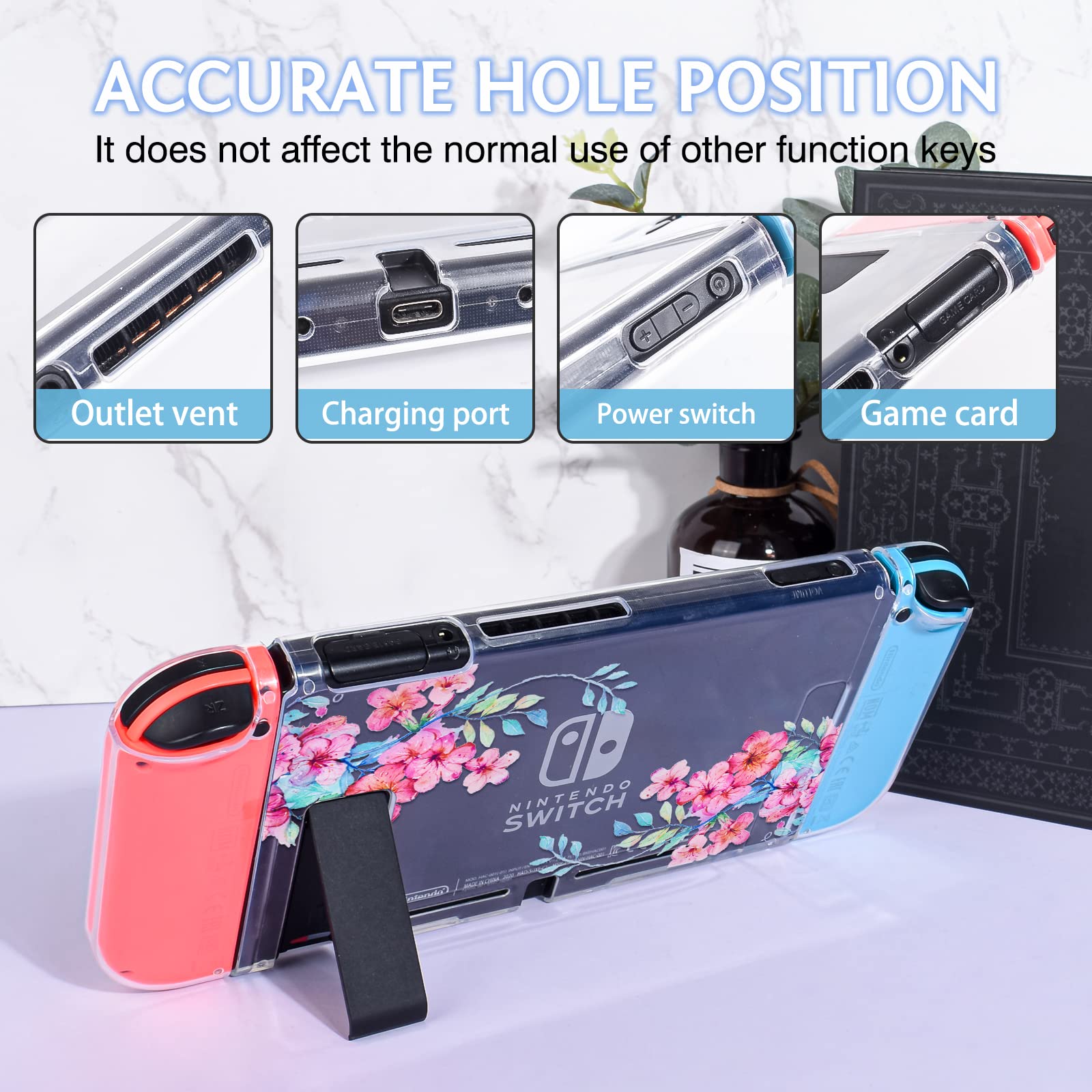 DLseego Sunflower Flower Floral Clear Yellow Switch Case 2017 Version Anti-Scratch Dockable Console Transparent TPU Shell Soft Shock-Absorption Joy Con Cover For Regular Switch