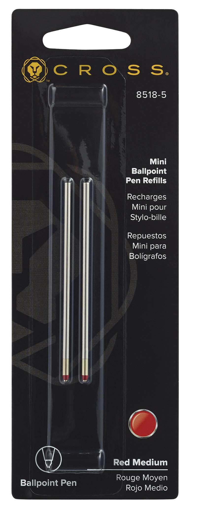 Cross Mini Ballpoint Pen Refill - Red Medium - Dual Pack, Medium Red (8518-5)