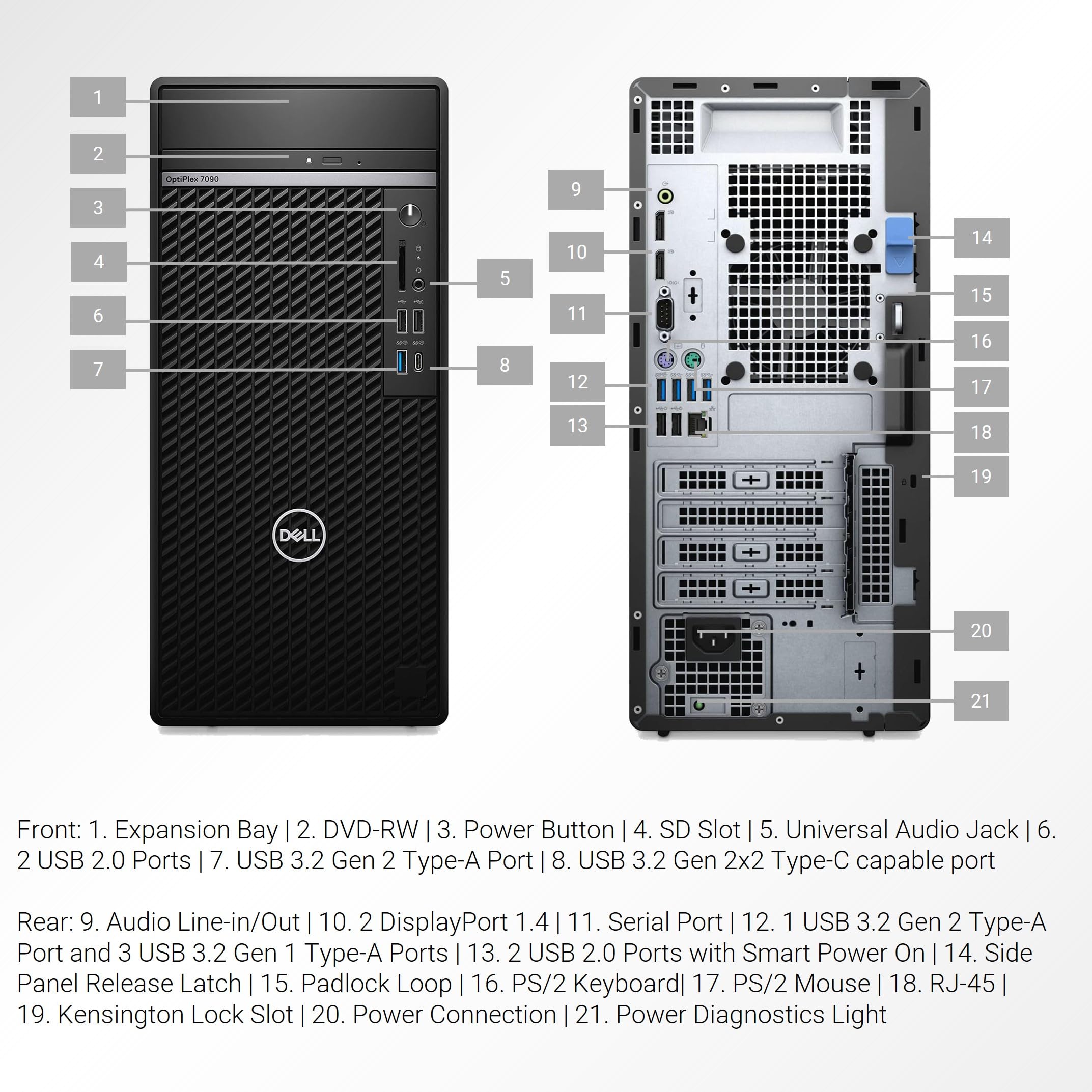 Dell OptiPlex 7000 Series 7090 Tower Business Desktop, Intel Core i7-11700, 32GB RAM, 1TB SSD, DVD-RW, Display Port, Wired Keyboard & Mouse, Wi-Fi, Windows 11 Pro, Black