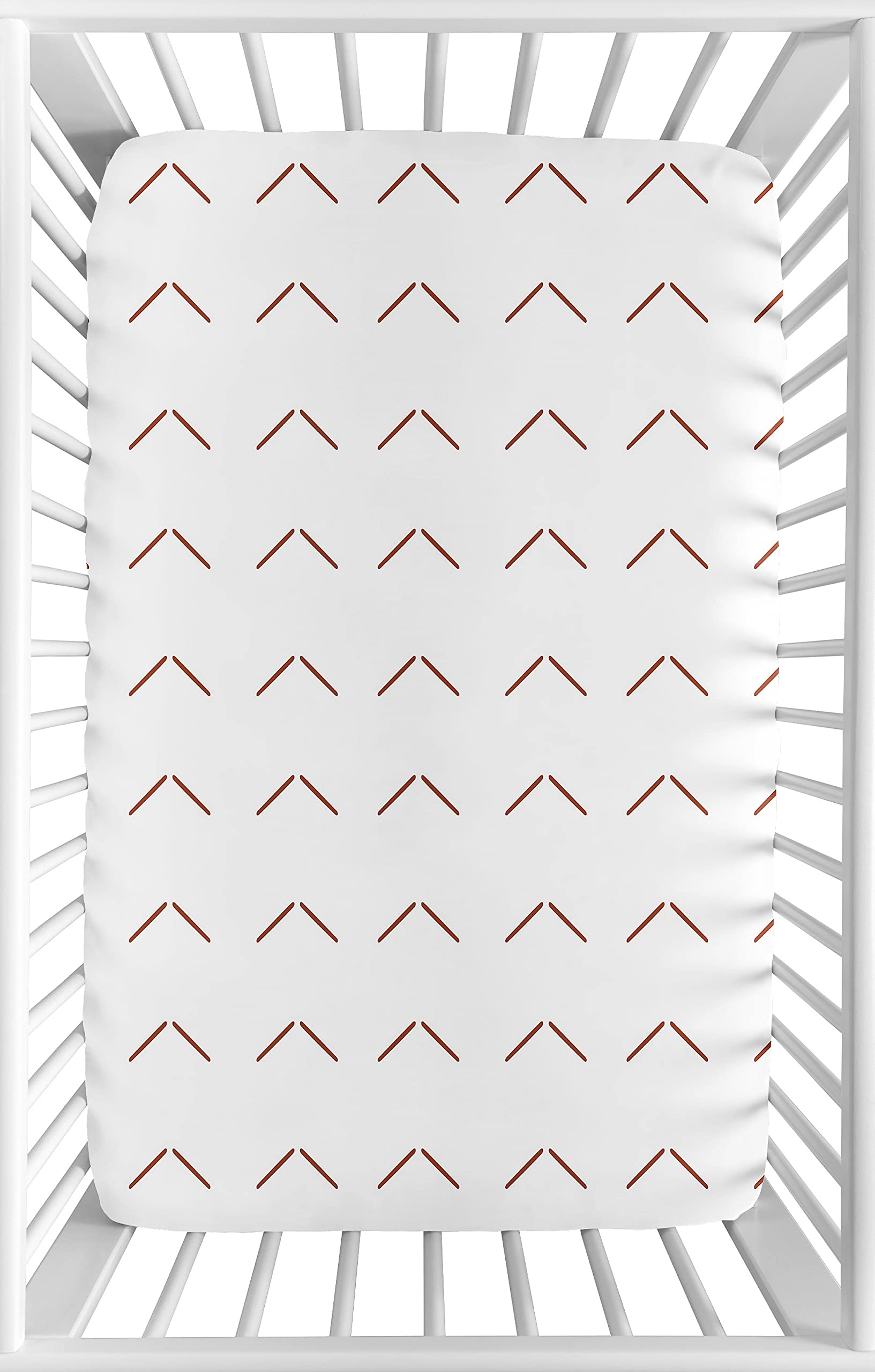 Sweet Jojo Designs Orange Arrow Boy Girl Fitted Mini Crib Sheet Baby Nursery Portable Crib Pack Play - Rust White Chevron Geometric Herringbone Mod Dino Modern Dinosaur Boho Dinosaurs Gender Neutral