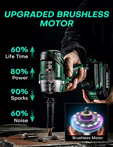 K I M O 1/2 Inch Cordless Impact Wrench, Green, Metal