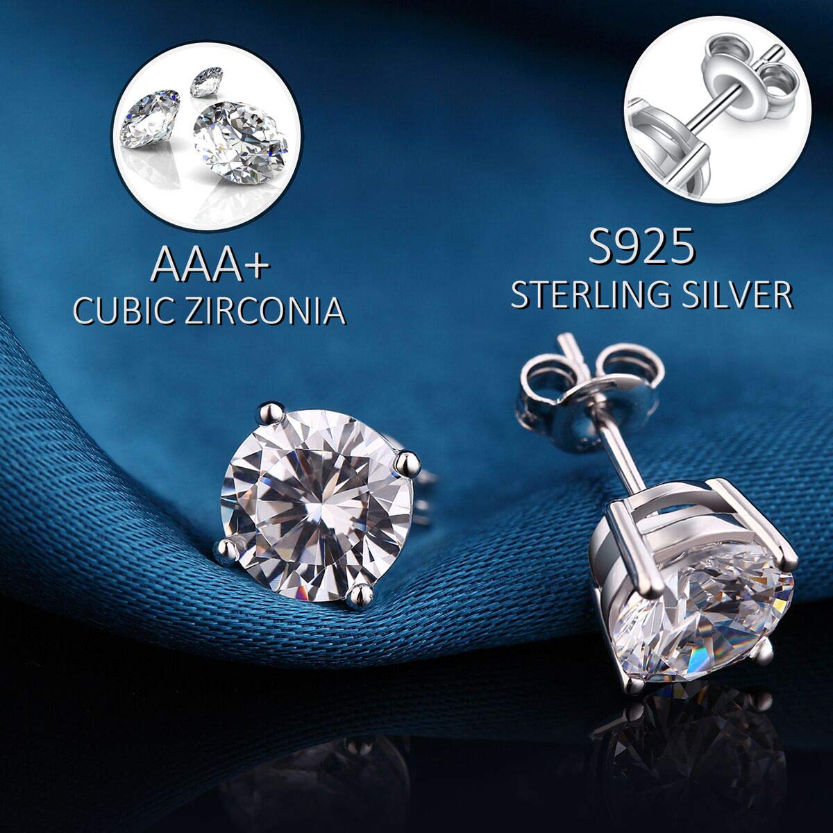Diamond Studs Cubic Zirconia Earrings Sterling Silver Diamond Earrings ZowBinBin Cubic Zirconia Studs Silver CZ Stud Earrings for Women Diamond Stud Earrings Cubic Earrings Fake Diamond Earrings
