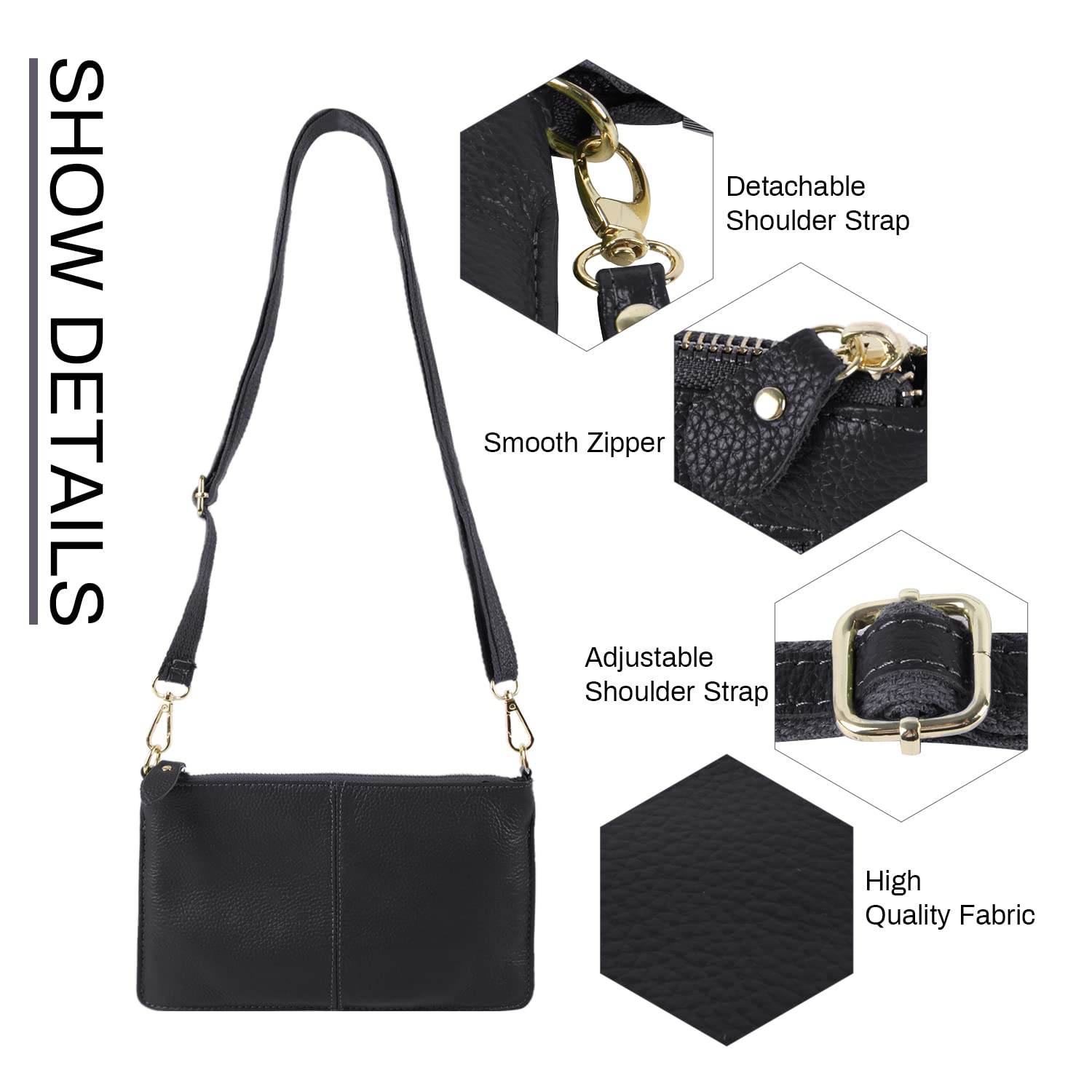 FUKZTE Crossbody Bags for Women Clutch Wallet Purses Small Envelope Crossbody Bags,black