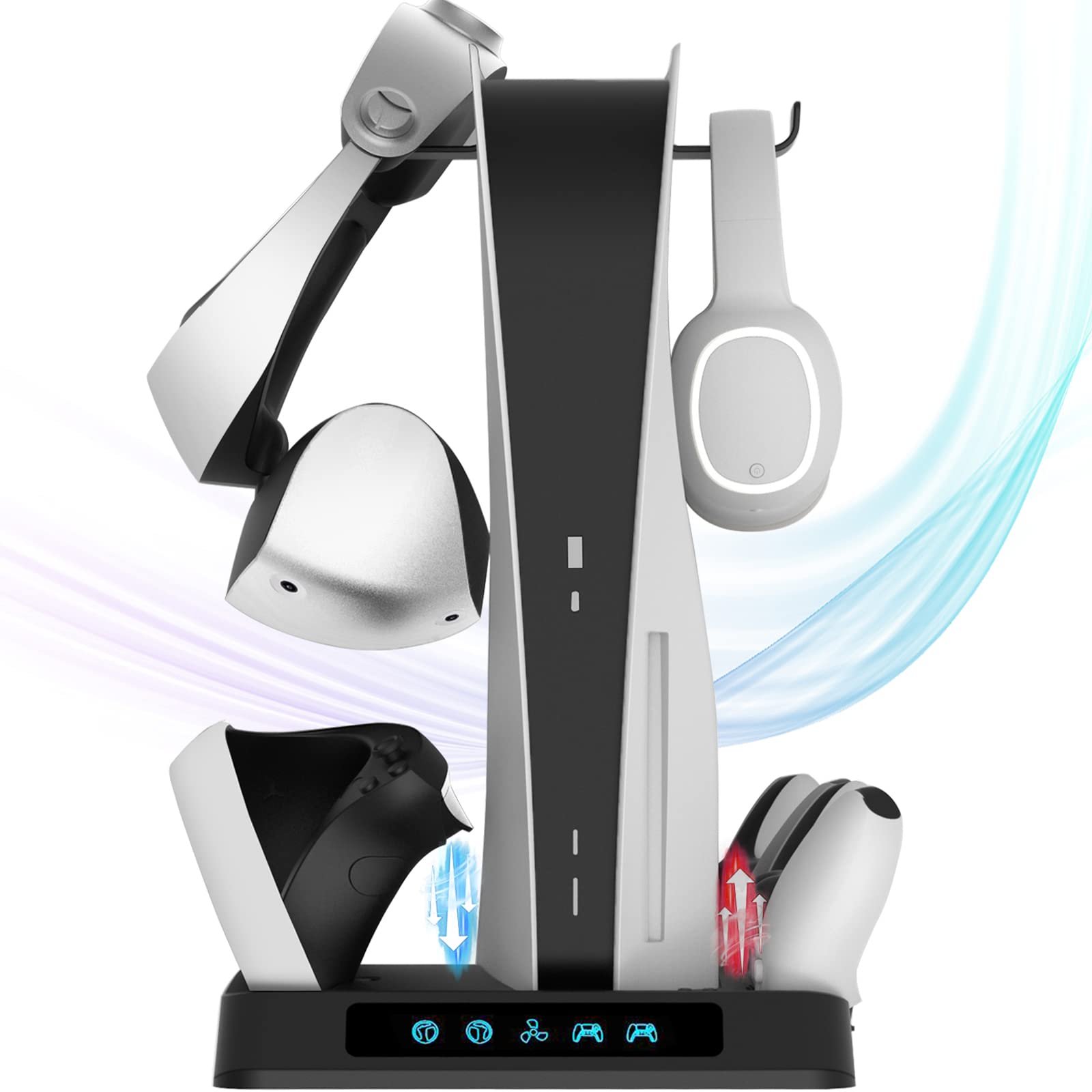 For VR2 Charging Station with PS5 Controller Charging Station and PS5 Cooling Station, Color You PSVR2 Stand PS5 Charging Station with LED Light (VR2 PS5 Charging Station)