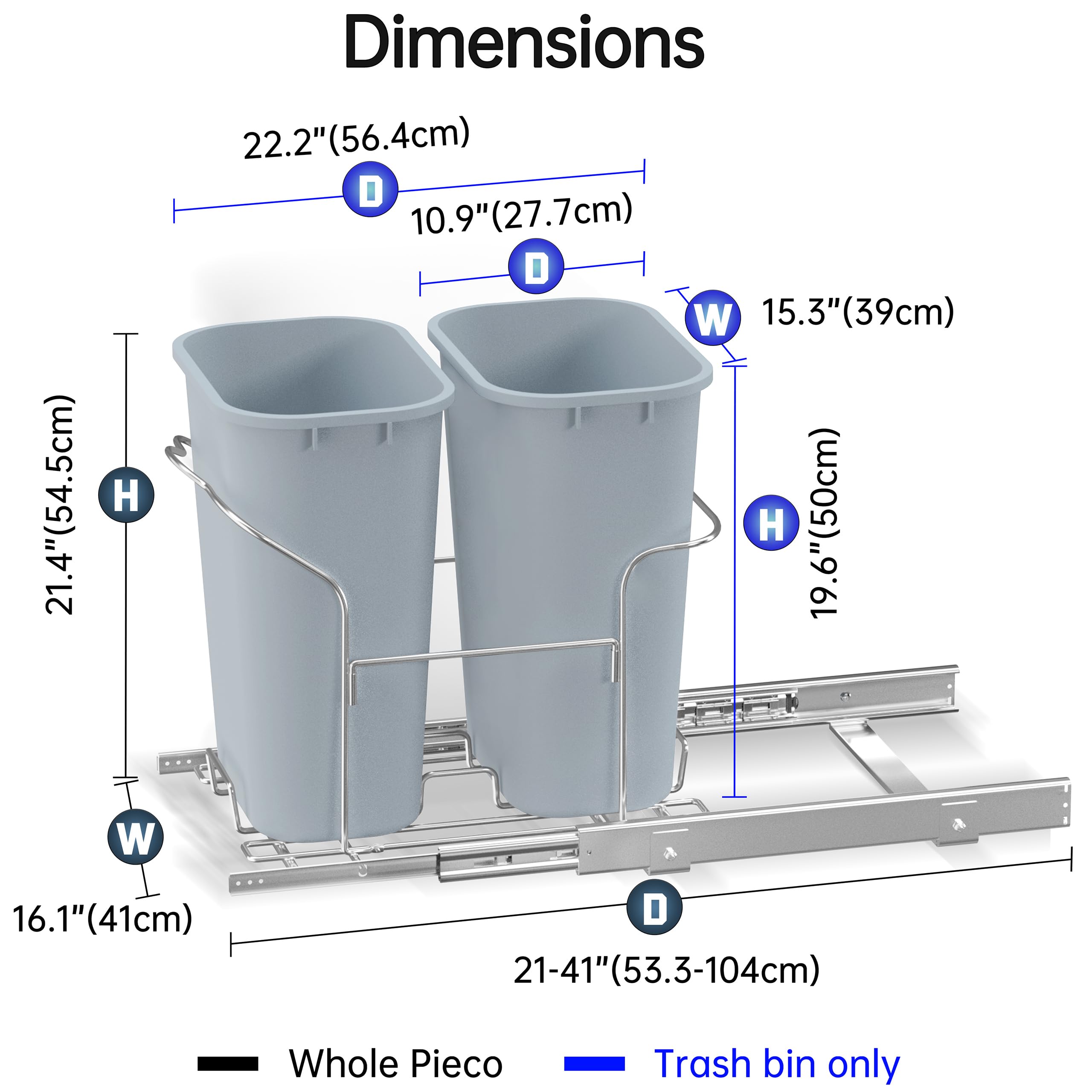 JOWBOOW Double Trash Can Cabinet Pull Out, 2 x 35L (18.5 Gallon) Soft Close Pull Out Trash Can Under Counter Garbage Can Slide Out for Under Cabinet, Grey