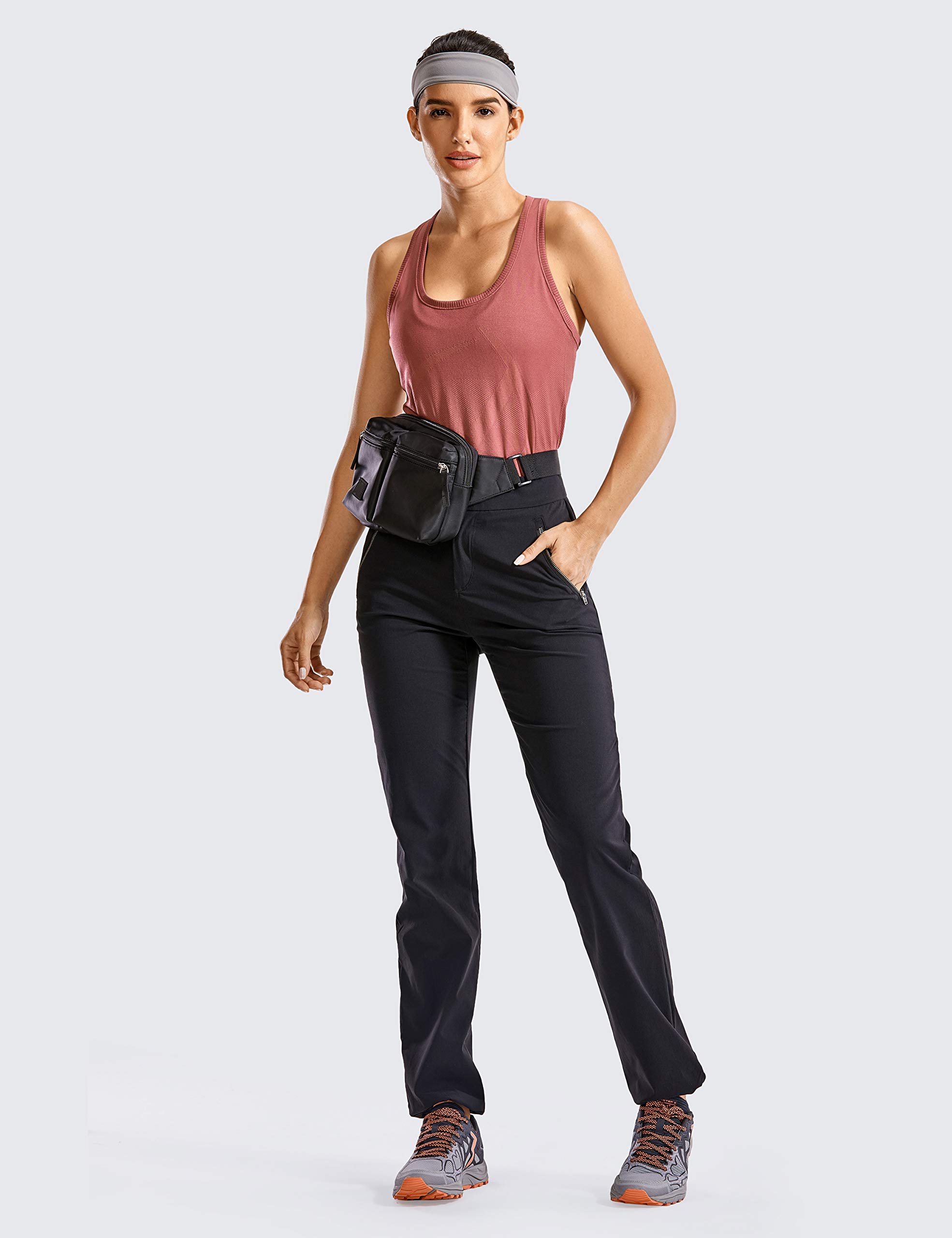 CRZ YOGA Women's Hiking Lightweight Stretch Thick Pants Outdoor Travel Workout Pants with Zipper Pockets Black Medium