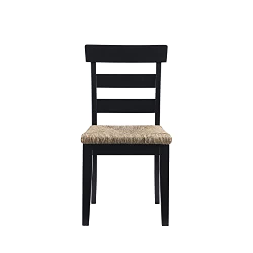 Linon Black Wood Woven Rush Seat, Minelli Dining Chair, Set of 2