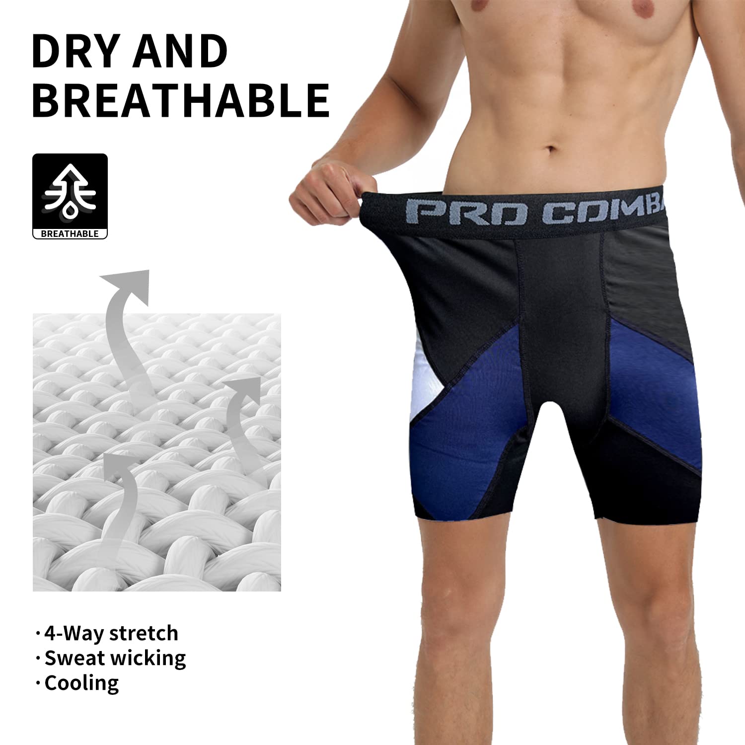 DMNGUP Men's Compression Shorts 3 Pack with Pocket Running Short Men's Gym, Workout, Cycling, Yoga, Climbing, Swimming (Large, Gery,Blue,Green)