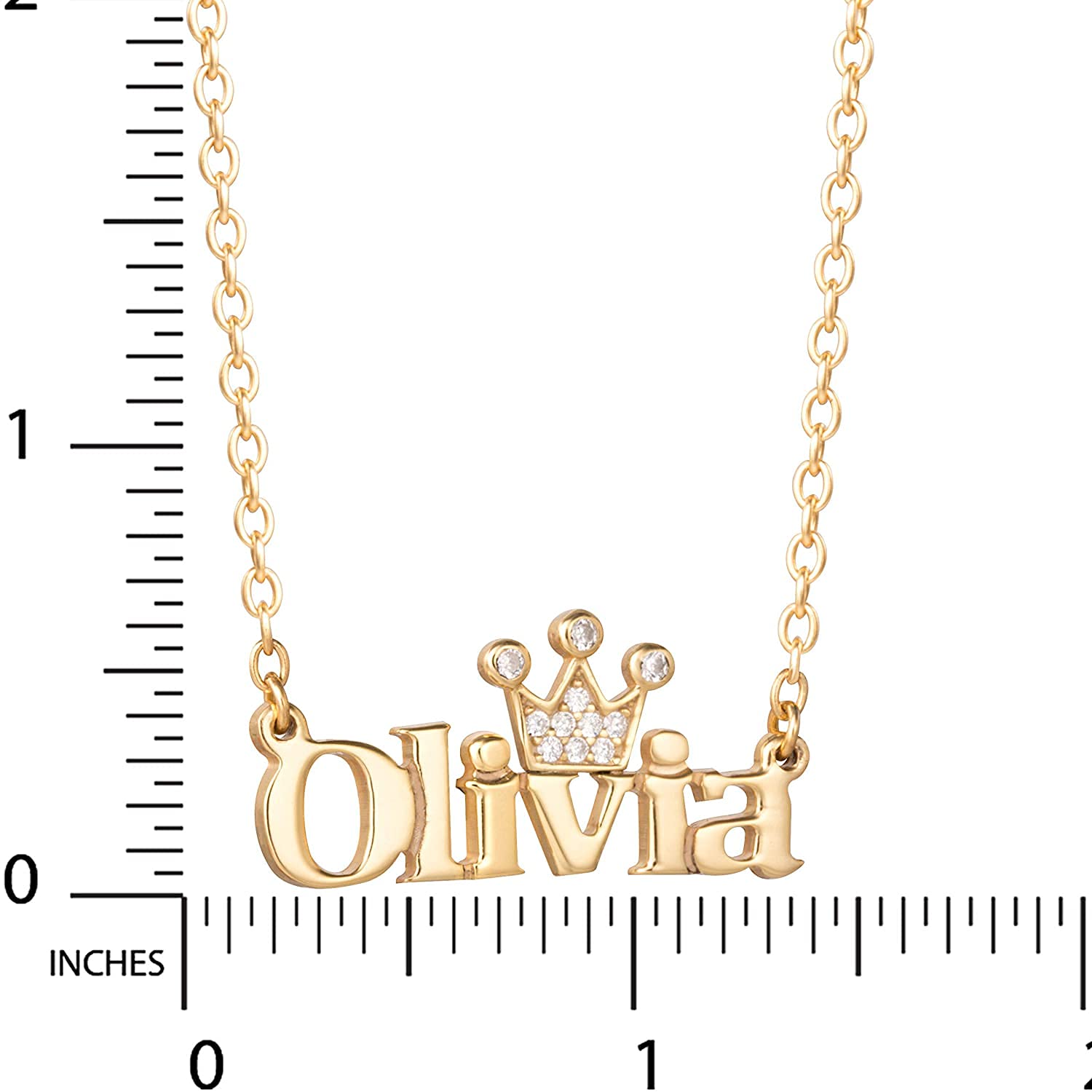Disney Princess Name Necklace - Custom Tiara Crown Necklace - Flash-Plated Necklace Personalized, Cubic Zirconia Tiara - Flash Plated Princess Name Pendant