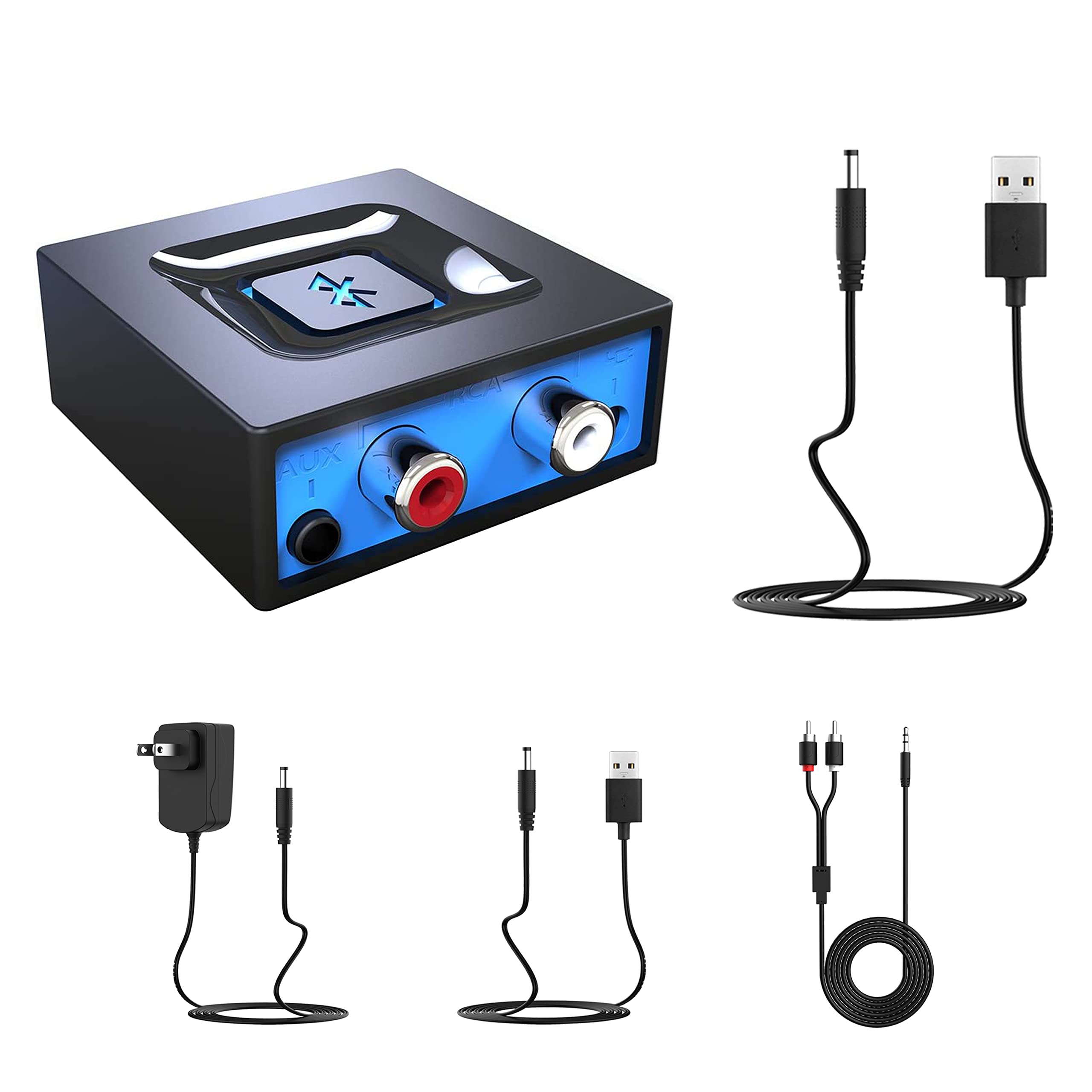 Esinkin Bluetooth Audio Adapter(Include AC to DC Power adapter /3.5mm to RCA Audio cable/USB to DC Charging Cord) + USB to DC Charging Cord
