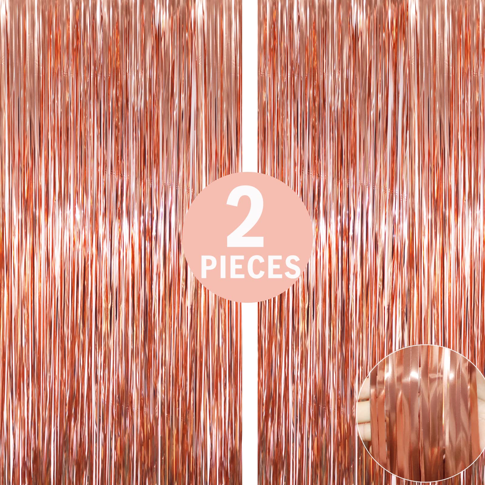 GOER 6.4 ft x 9.8 ft Metallic Tinsel Foil Fringe Curtains,Pack of 2 Party Streamer Backdrop for Birthday,Graduation Decorations and New Year Eve (Rose Gold)