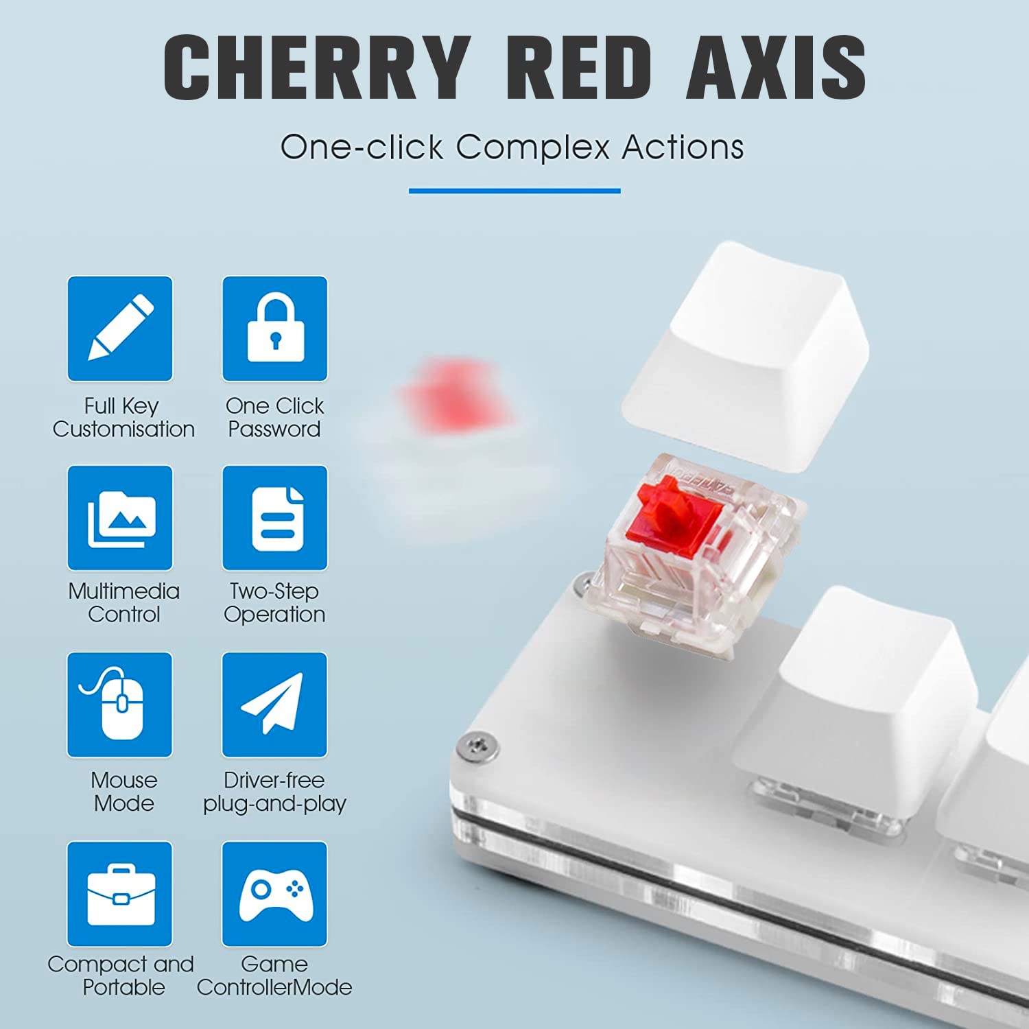 Ecarke Mini 4-Key OSU Keypad Hotswap One Handed Keypad Mechanical Gaming Keyboard,Can Self Programming Macro,with 1.5m USB-C Data Cable(Upgrade Cherry Shaft & RGB LED)