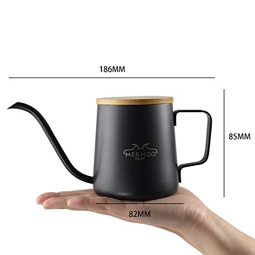 MERMOO YILAN Gooseneck Kettle Pour Over Coffee Kettle with Lid 350ml Stainless Steel Kettle Hand Drip Coffee Pot Long Narrow Coffee Pitcher Jug(black)