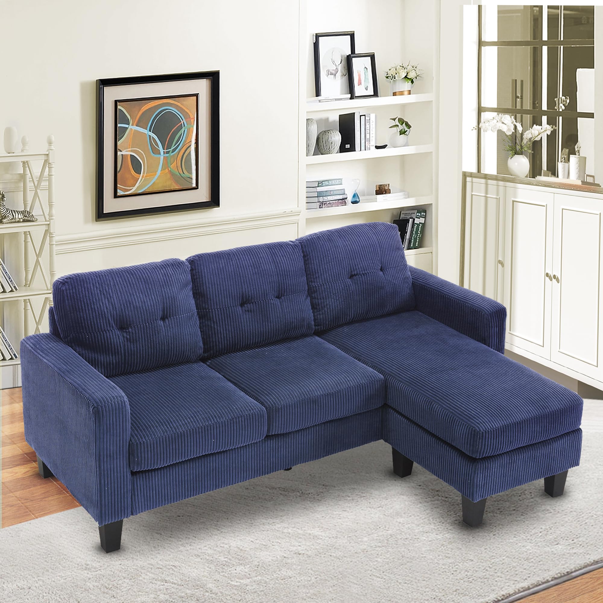 KYLE & KAY 73'' Convertible Sectional Sofa Couch, 3 Seat L-Shaped Sofa with Reversible Chaise, Small Couches for Small Spaces,Living Room, Apartment and Office, Navy