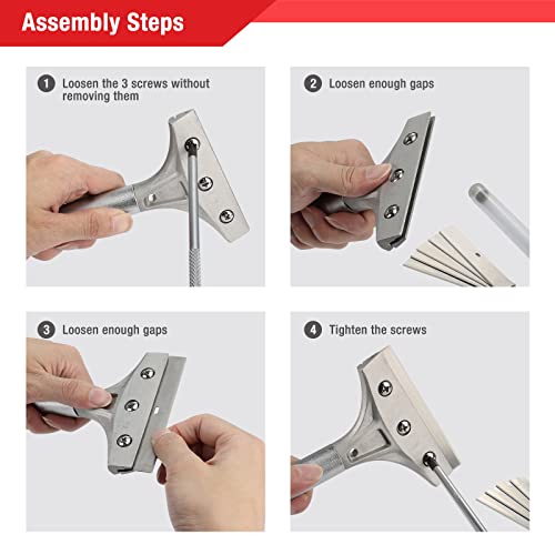 Goldblatt 2 Pieces Glass Scraper Set with 20-piece Blades - 4 Inch Industrial Floor Scraper Tool with Long-Handle, Heavy Duty Razor Holder for Cleaning Caulk, Paint, Glue on Glass, Tiles, Walls