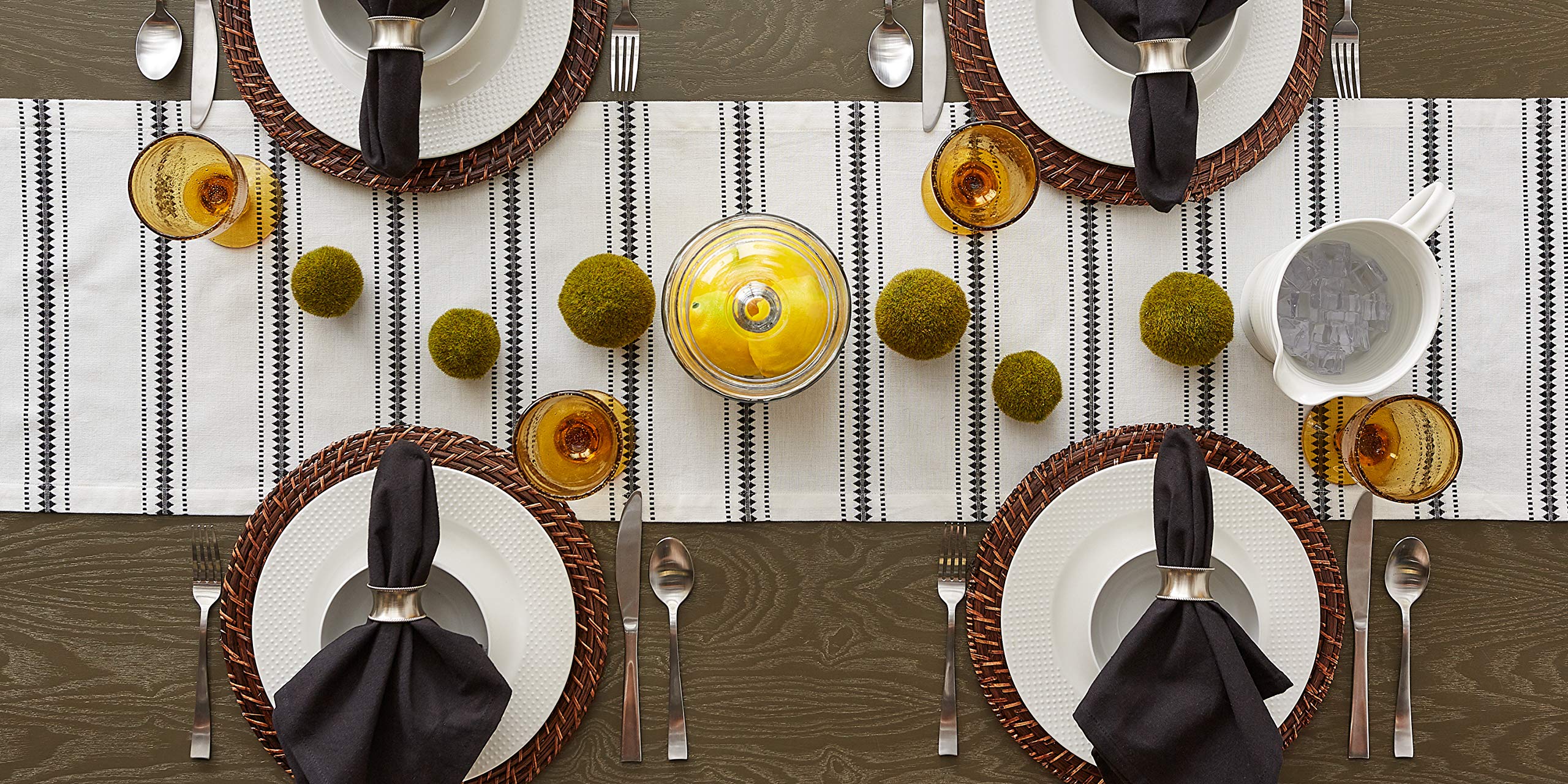 DII Zig Dobby Tabletop Collection, White Cotton Background with Embellished Stripe, Table Runner, 14x72, Black