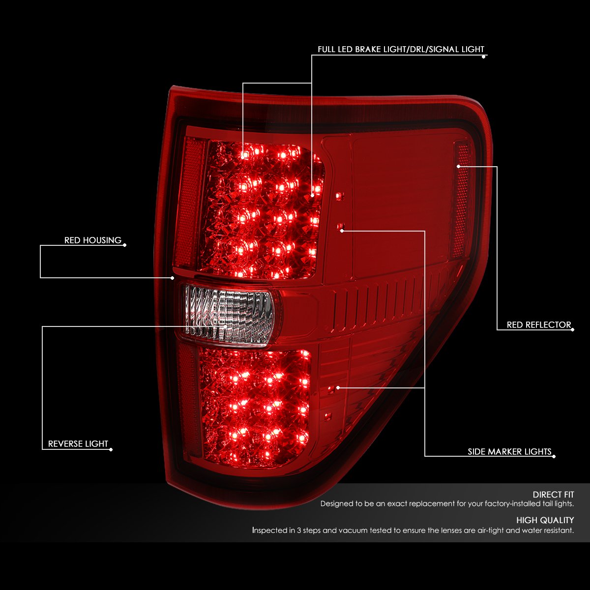 DNA MOTORING TL-F15009-LED-CH-RD LED Tail Light Assembly Driver & Passenger Side [Compatible with 09-14 Ford F150]