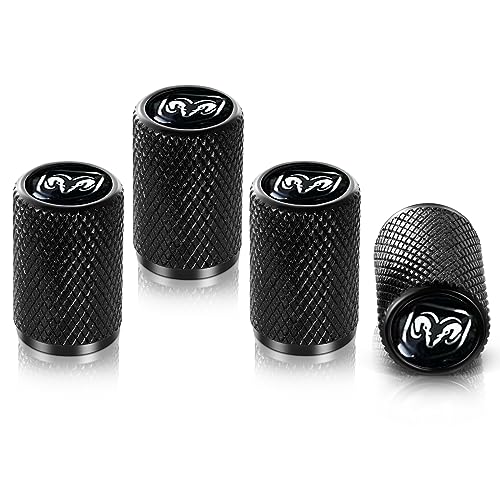 Metal Auto Tire Valve Stem Compatible with Dodge Hell Cat Charger Viper Demon Tyrannosaurus Rex Mammoth Durango Ram Horn Trim Accessories 4pcs Black