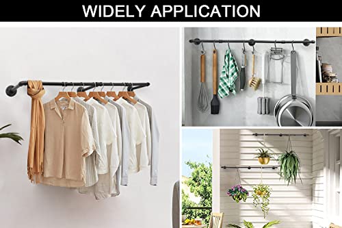 Livabber Industrial Pipe Clothes Rack, Heavy Duty Detachable Iron Garment Rack Wall Mounted, Rustic Saving Space Clothes Bar Multi-Purpose Hanging Rod for Bedroom, Closet, Black (50 Inch)
