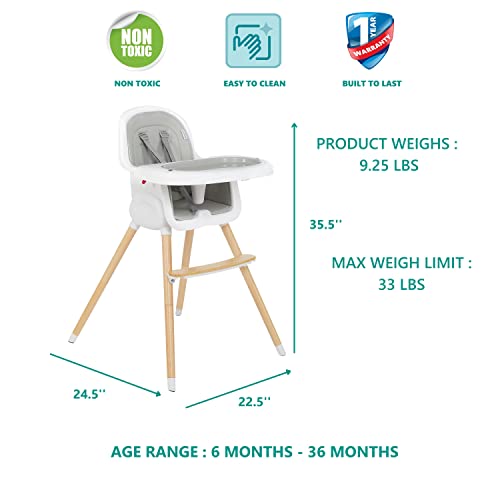 Dream on Me Lulu 2-in-1 Convertible Highchair in Light Grey | Compact High Chair | Lightweight | Portable