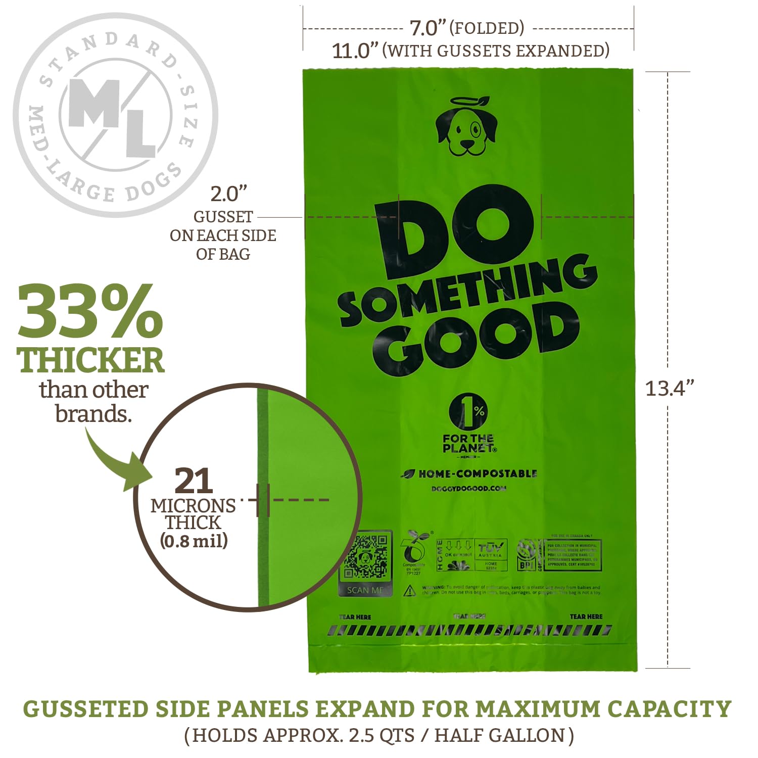 Doggy Do Good Poop Bags | Dog Waste Bags | Unscented, USDA Certified Biobased, Thick & Leak Proof, Easy Open | Standard Size | 180 Count