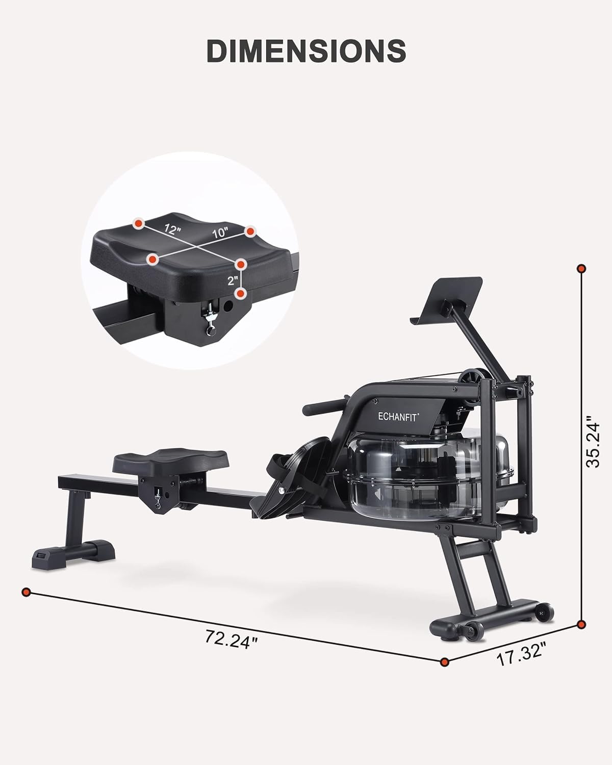 ECHANFIT Water Rowing Machine with 6 x 32 Levels Resistance and Bluetooth, 400lb Weight Capacity Rower with Digital Monitor Tablet Holder for Home Use
