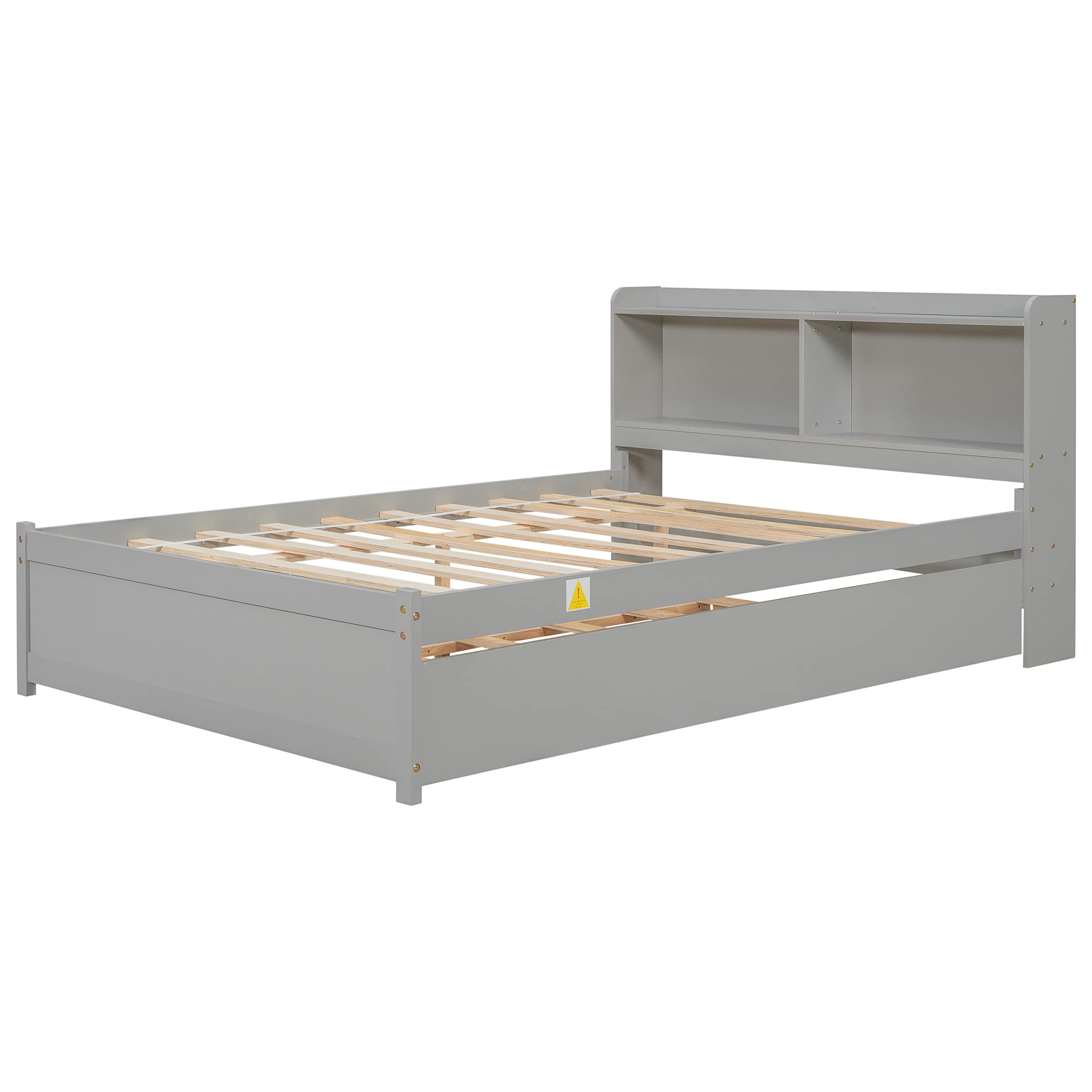 Full Size Bed Frame with Trundle,Captainās Bed Full with Bookcase Headboard for Kids,Trundle Bed with Storage for Kids,Teens,Adults(Grey)